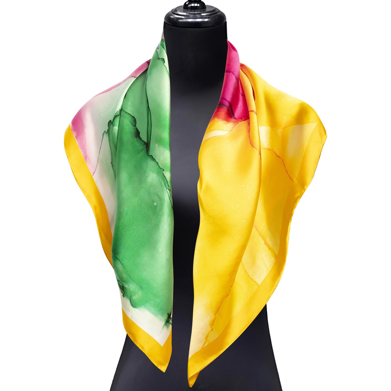 Square Silk Scarf - Multicolor Fluid Art Print - 90×90 - Hamzah
