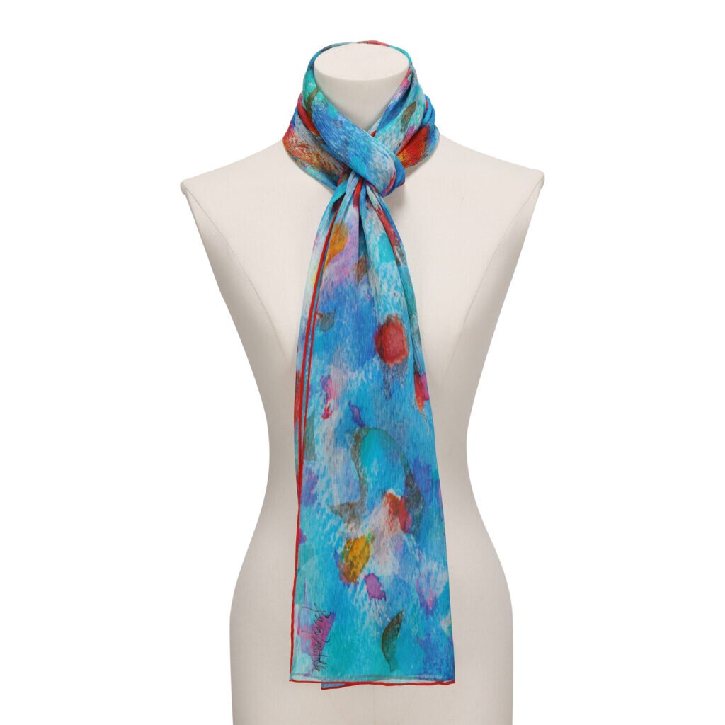 Natural Silk Scarf Blue Print Mar Rojo • Hamzah